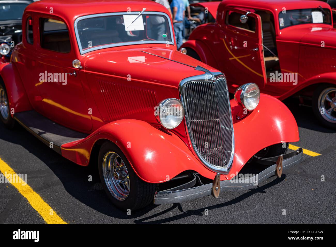 NISSWA, MN – 30 JUL 2022: Customized red hot street rod with custom ...