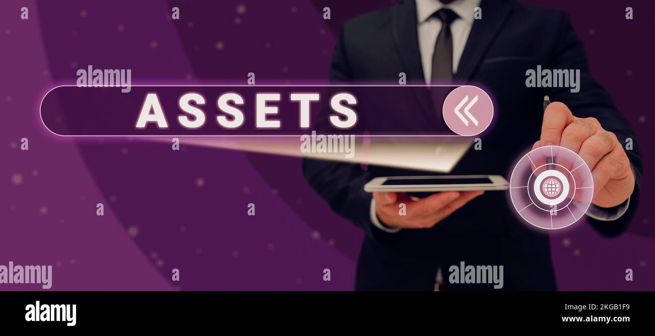 Sign displaying Assets. Business idea item of property owned by person ...