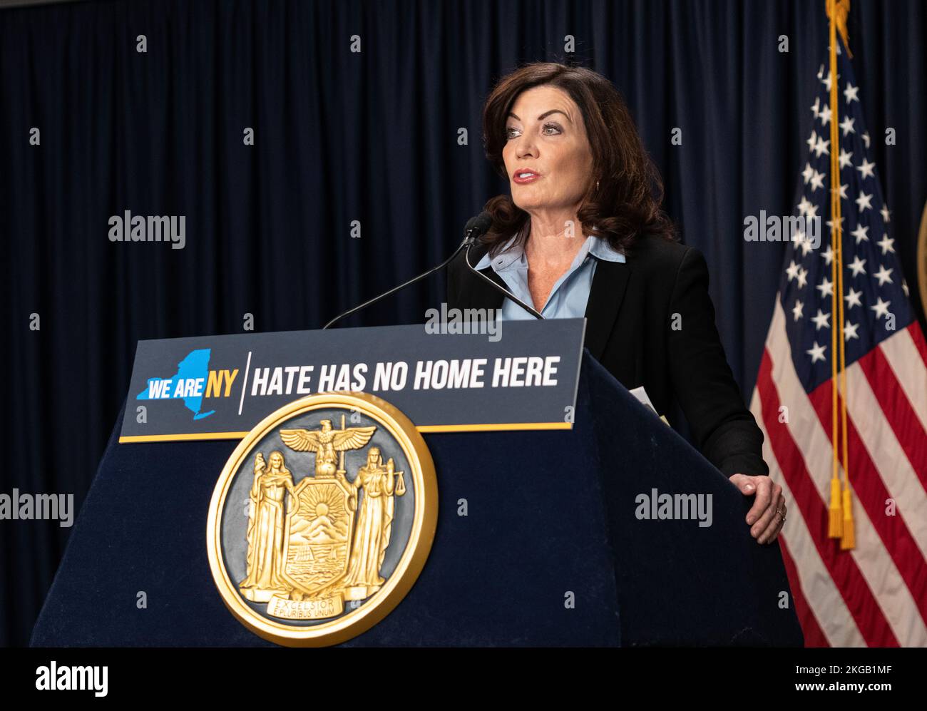 Governor Kathy Hochul speaks before signing bills targeting hatred and ...