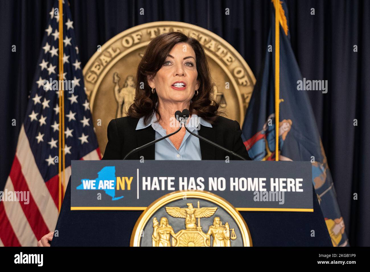 Governor Kathy Hochul speaks before signing bills targeting hatred and ...