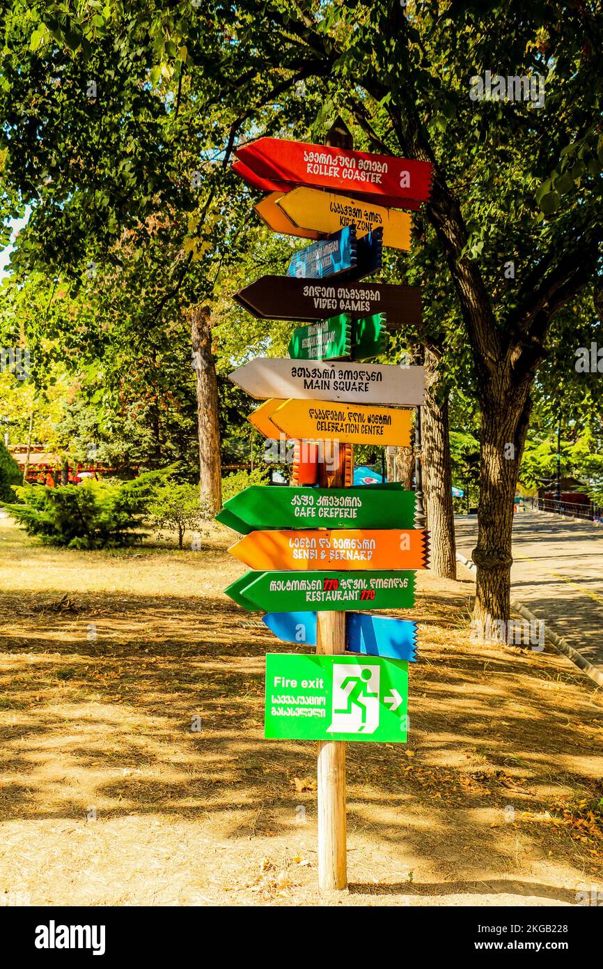 Direction signs at a zoo in Tbilisi in Georgia Stock Photo - Alamy
