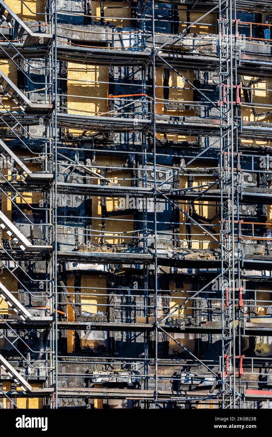 Burnt insulation during the construction of a new apartment building ...