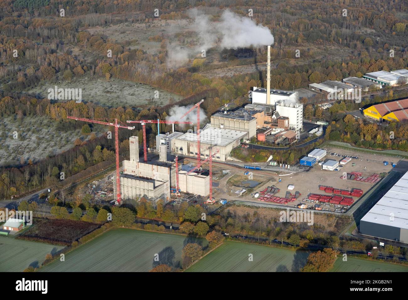 Aerial view of Stapelfeld waste incineration new building, waste ...