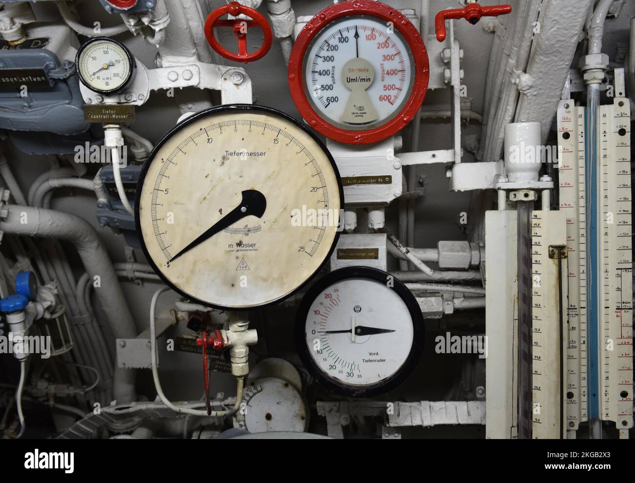 Depth gauge in a submarine in Kiel, Schleswig-Holstein, Germany, Europe ...