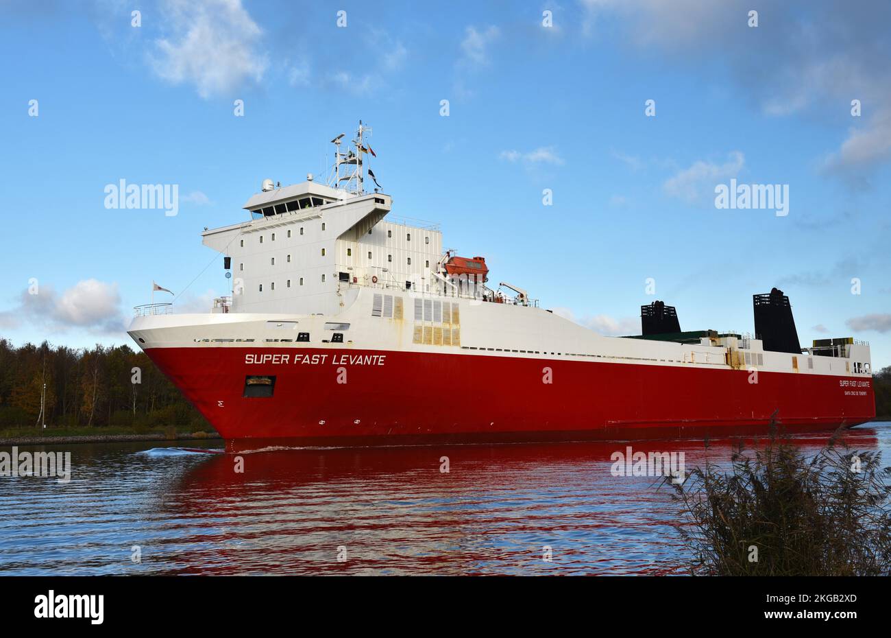 RoRo cargo ship Super Fast Levante sails through the Kiel Canal ...