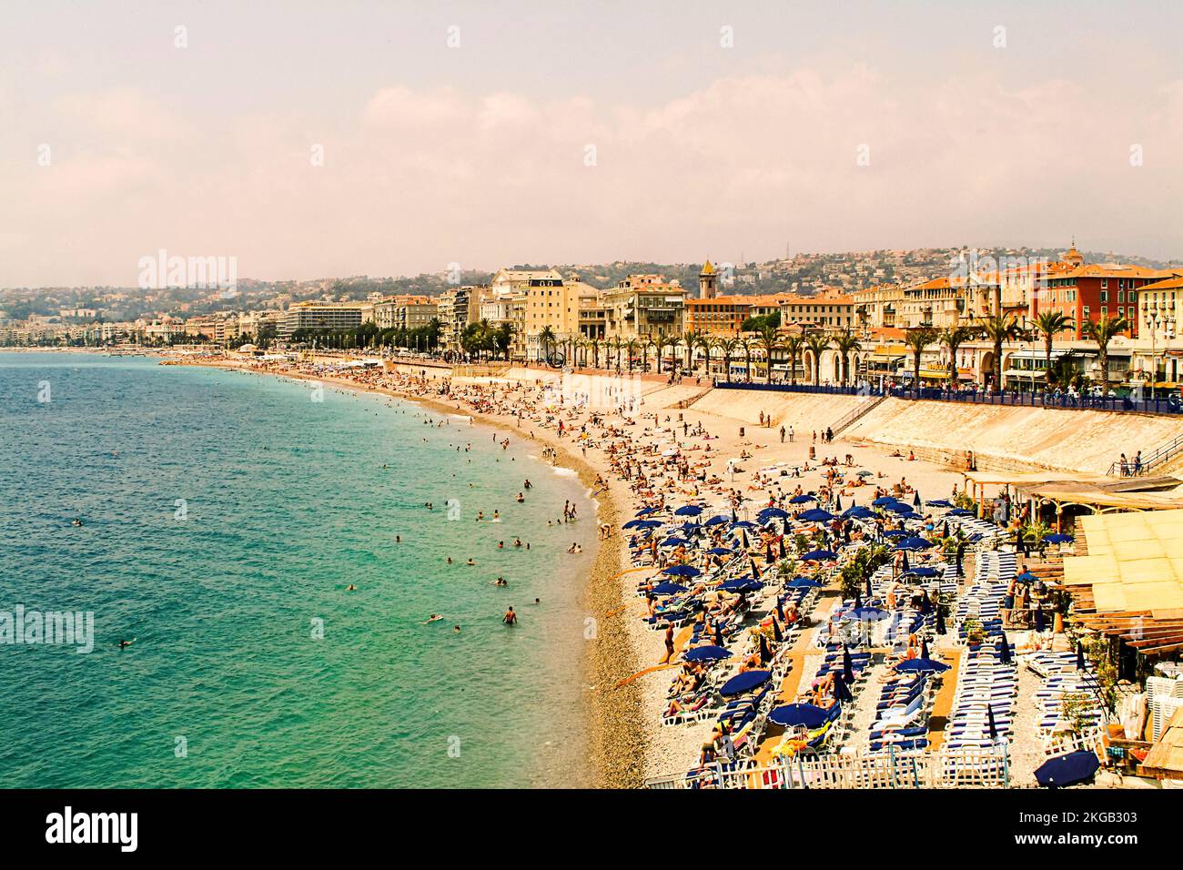 Promenade des Anglais, pebble beach of the Promenade des Anglais, old ...
