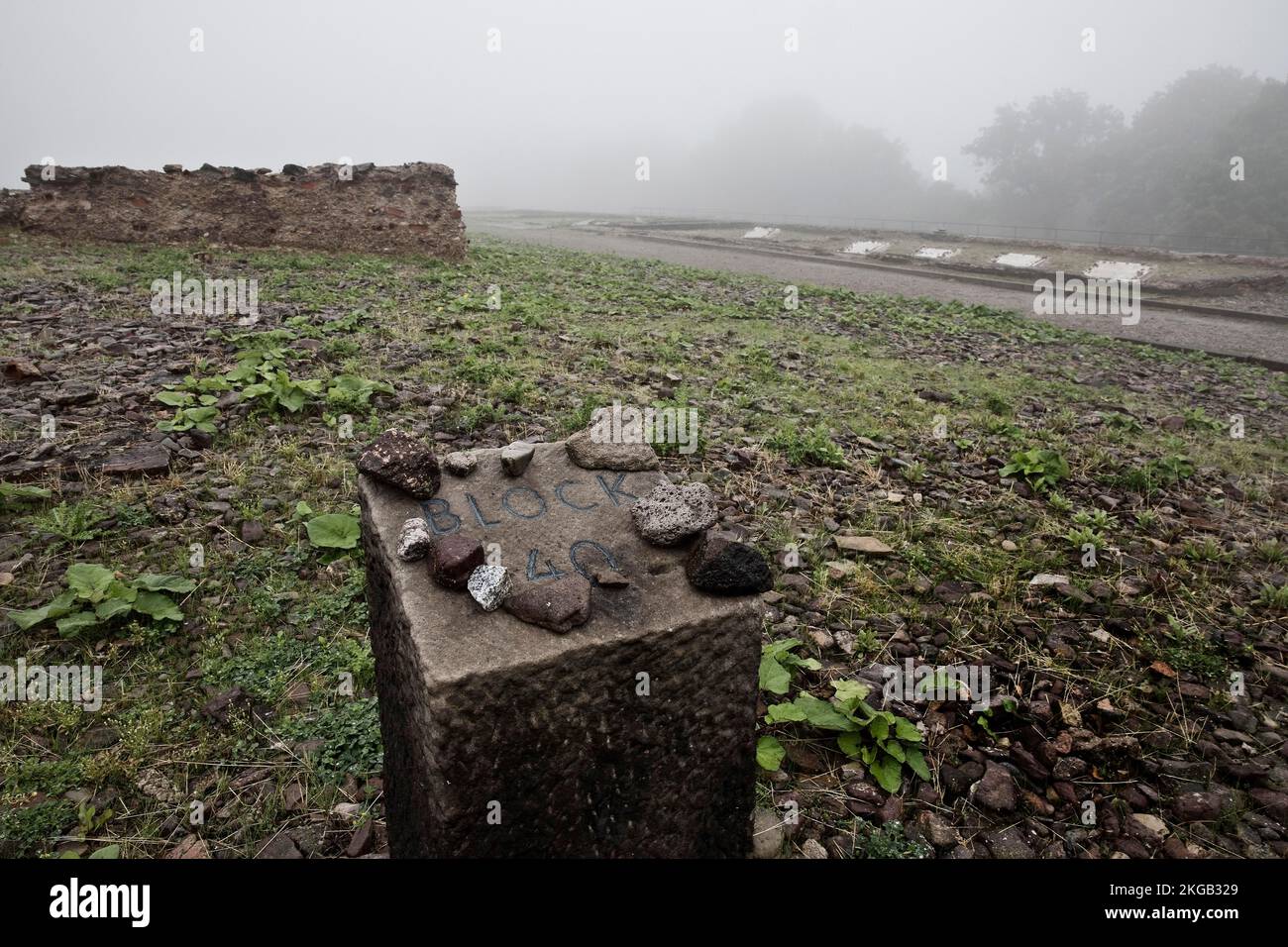 Memorial stone for camp barrack Block 40 at beech forest concentration ...