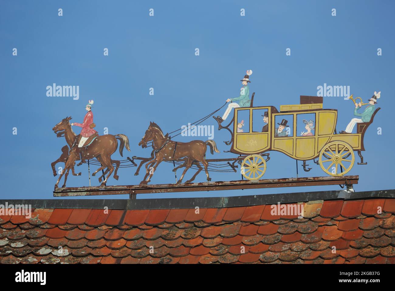 Historic horse-drawn carriage with stagecoach on the ridge of the ...