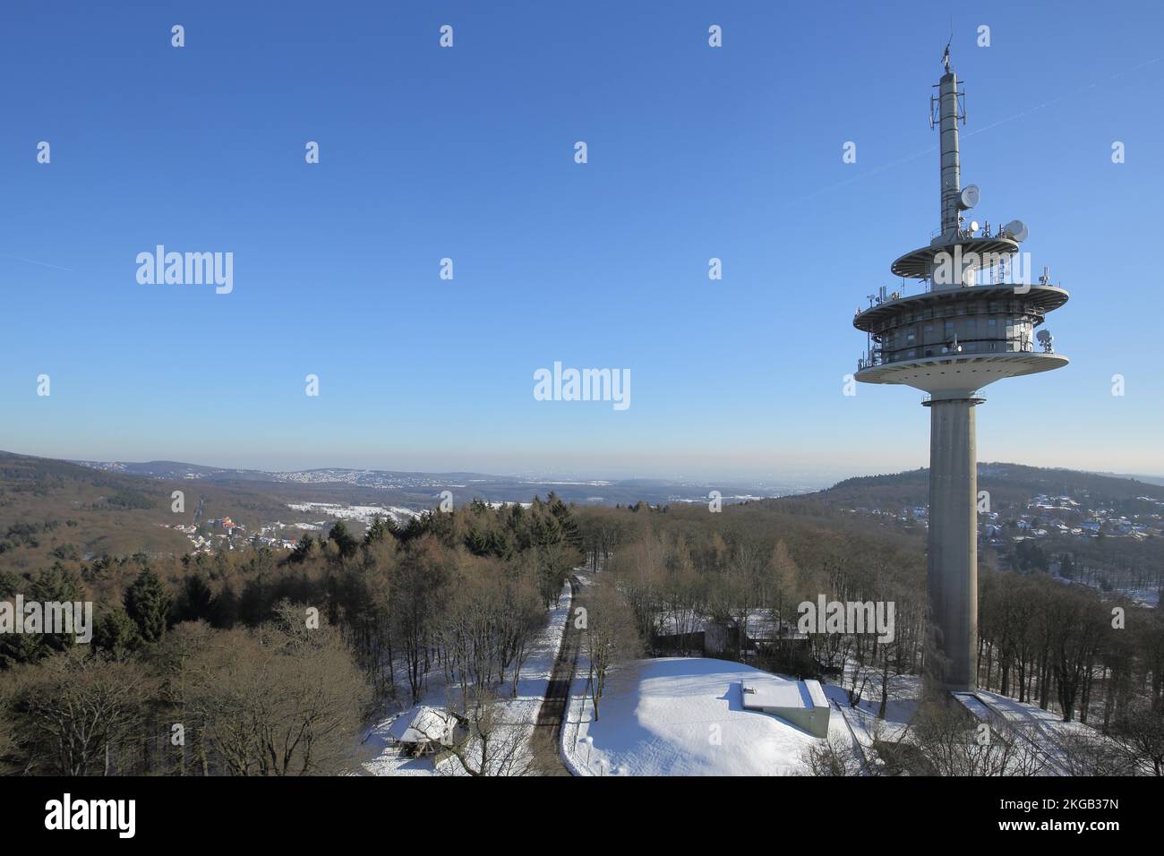View from the observation tower at Atzelberg 507m towards Frankfurt ...