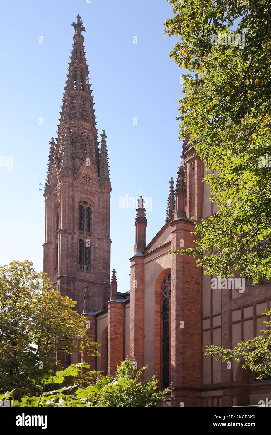 Neo-Gothic St. Boniface Church, inner city of Wiesbaden, Hesse, Germany ...