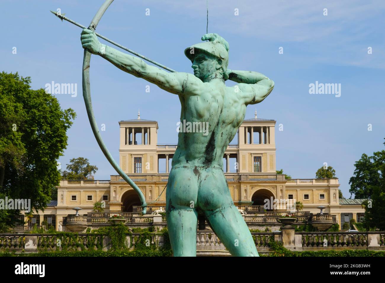 Statue Archer in front of the Orangery Palace, Sanssouci Park, Potsdam ...