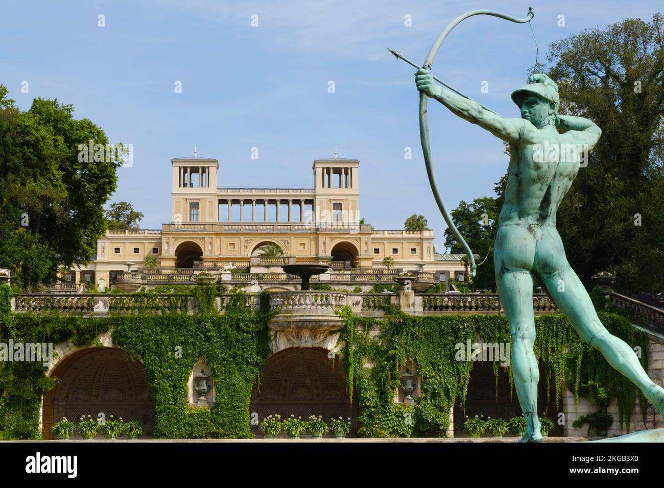 Statue Archer in front of the Orangery Palace, Sanssouci Park, Potsdam ...