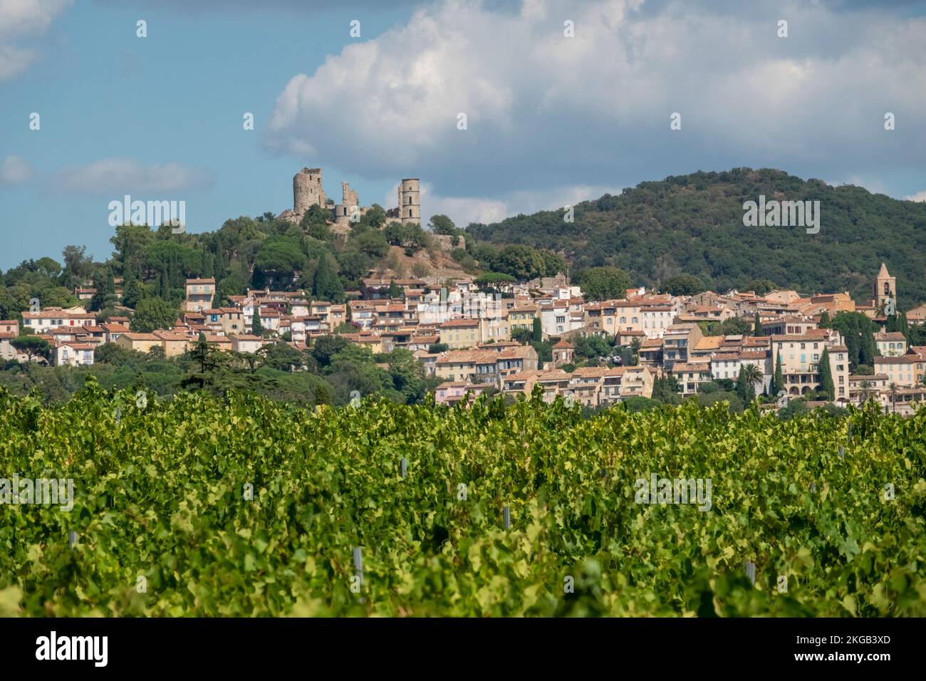 Grimaud a medieval village with a ruined castle and a bell tower at the ...