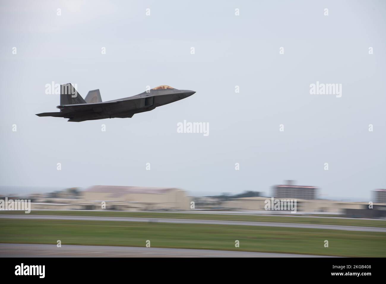 A U.S. Air Force F-22A Raptor assigned to the 3rd Wing, takes off from ...