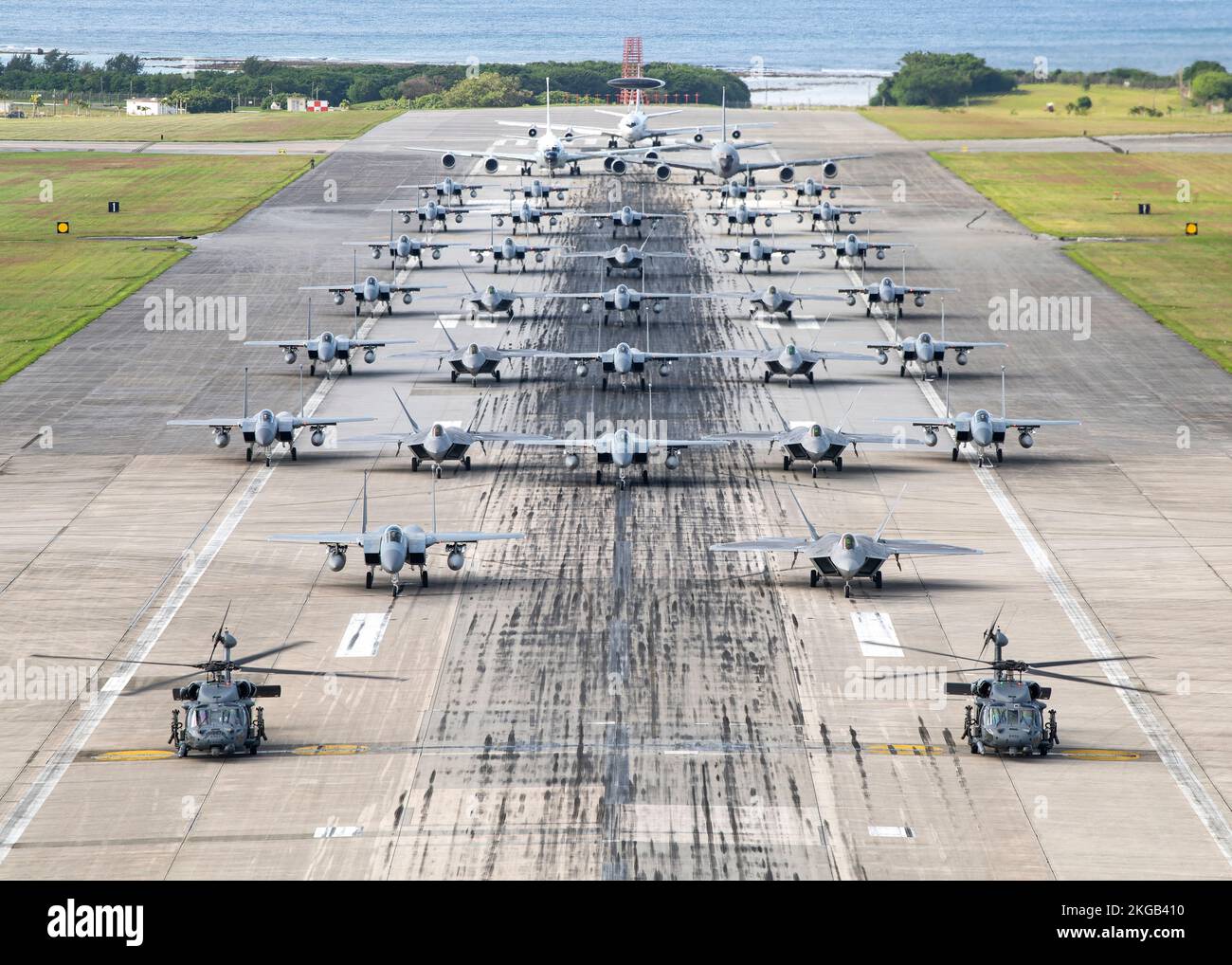 U.S. Air Force aircraft line up on the runway during a capabilities ...