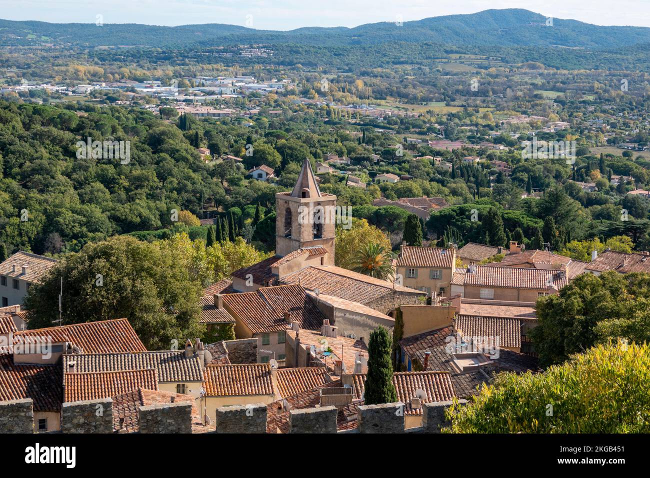Grimaud a medieval village with a ruined castle and a bell tower at the ...