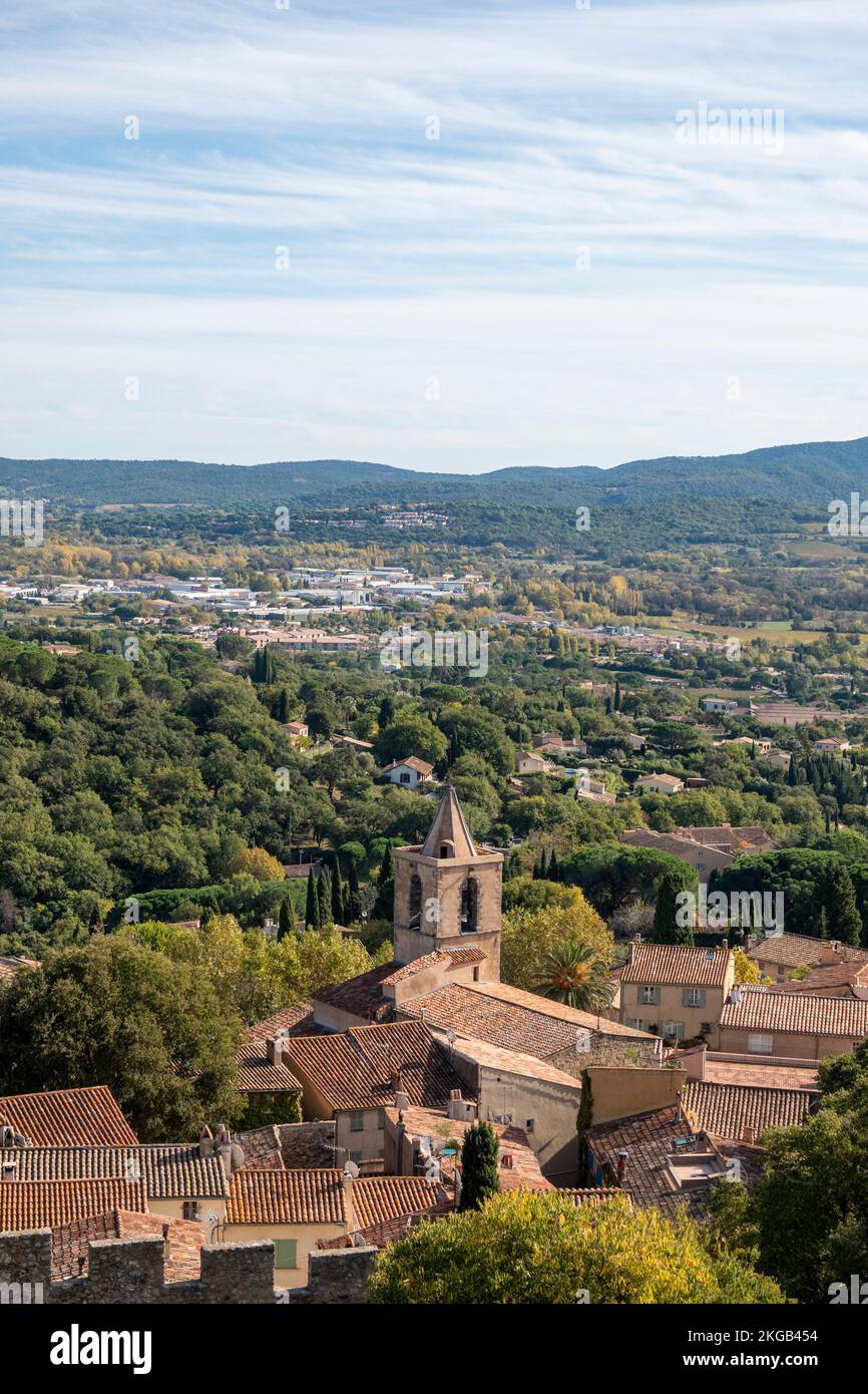 Grimaud a medieval village with a ruined castle and a bell tower at the ...