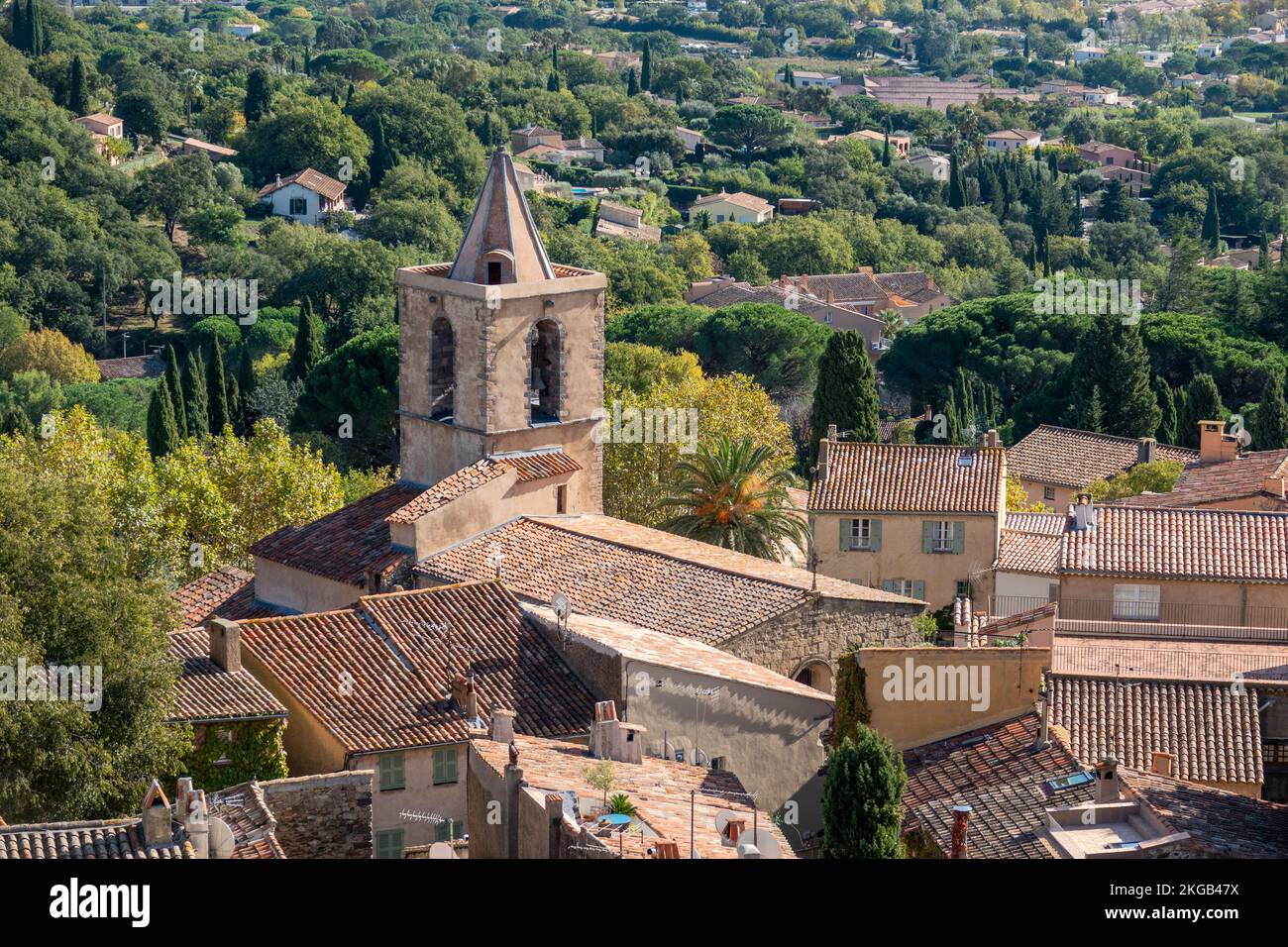 Grimaud a medieval village with a ruined castle and a bell tower at the ...