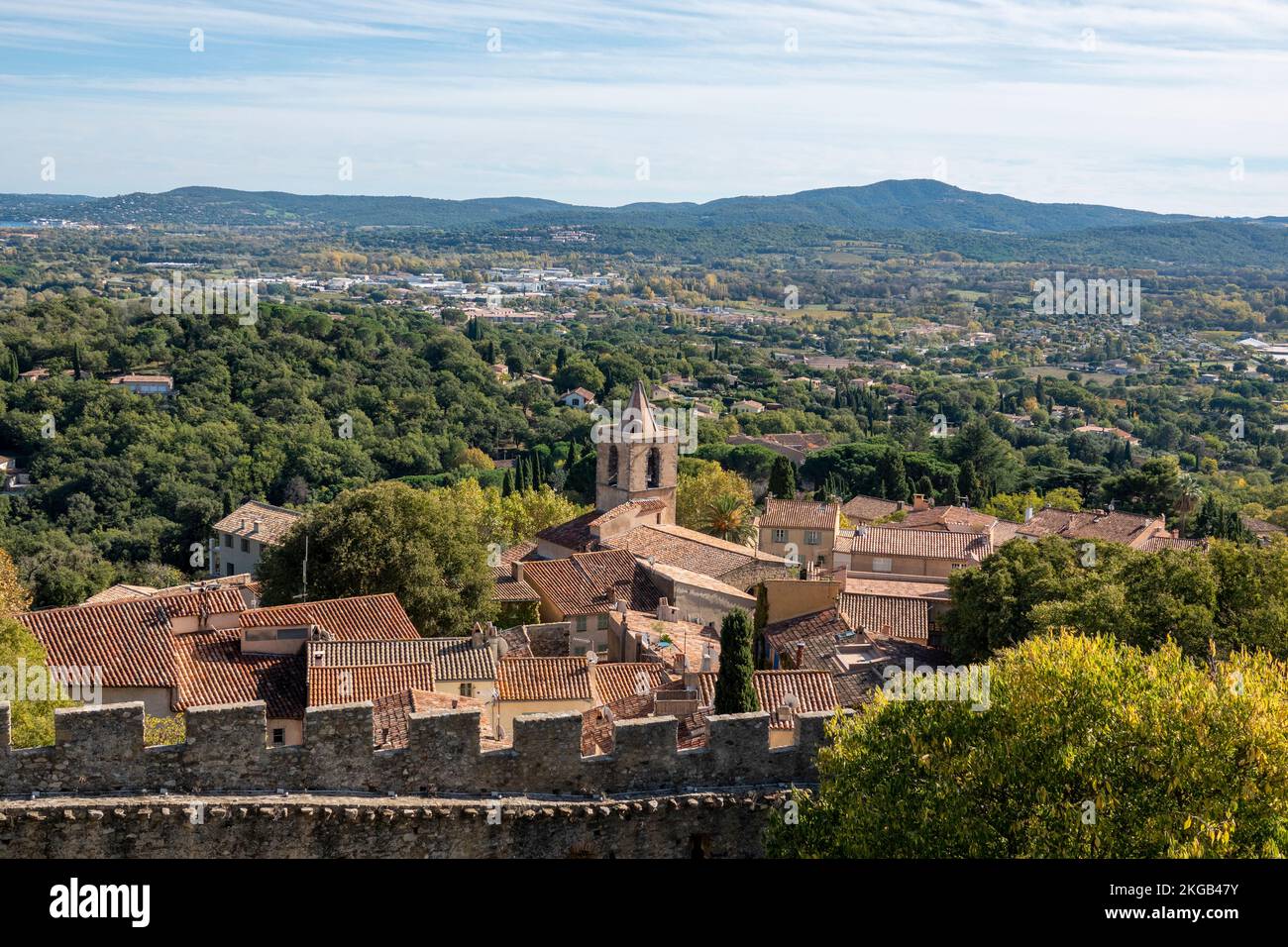 Grimaud a medieval village with a ruined castle and a bell tower at the ...