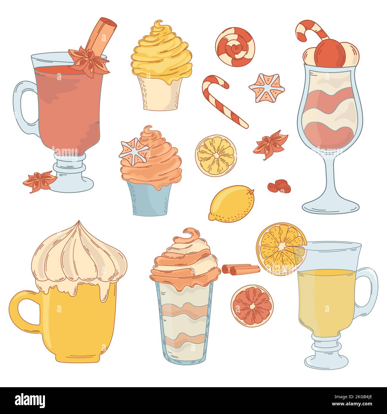 DESSERT SET Sweet Cartoon Holiday New Year Merry Christmas Vector ...