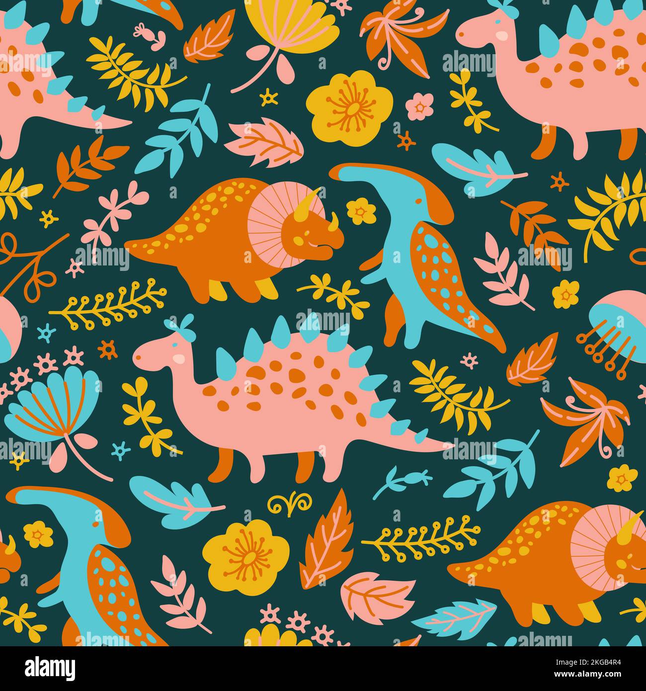 DINO PAPER Grunge Prehistoric Cartoon Animals Seamless Pattern Hand ...