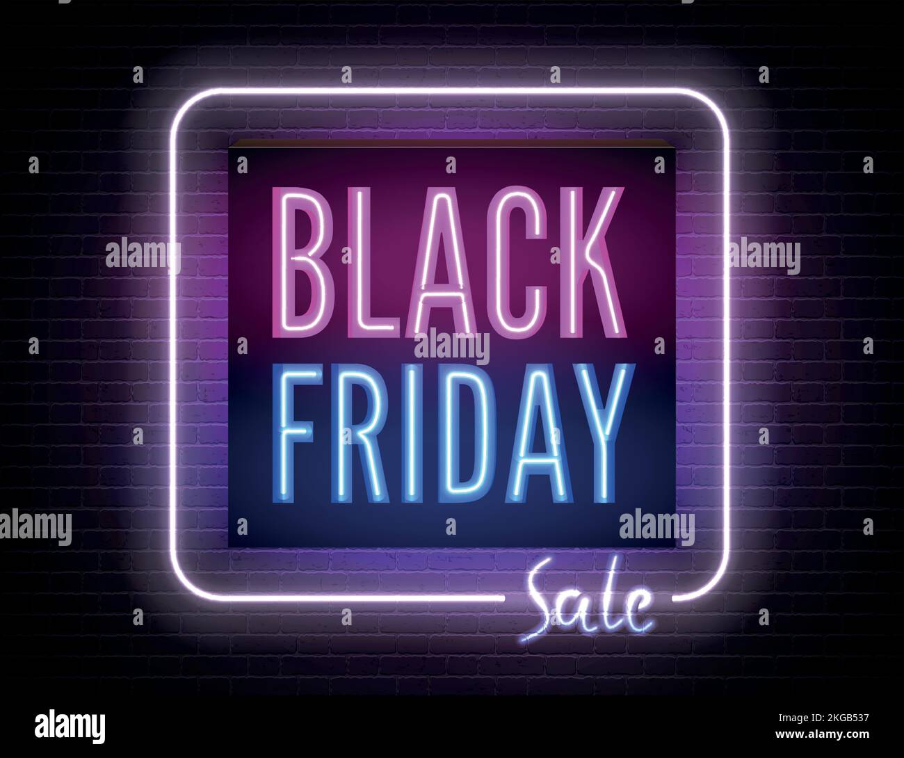 Pink blue neon light box with annual discount offer promo. Stylish ...