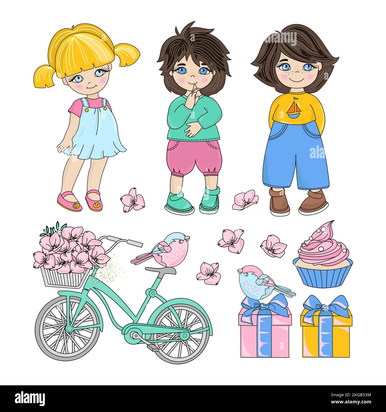 DREAMING CHILDREN Valentine Day Holiday Cartoon Characters Vector ...