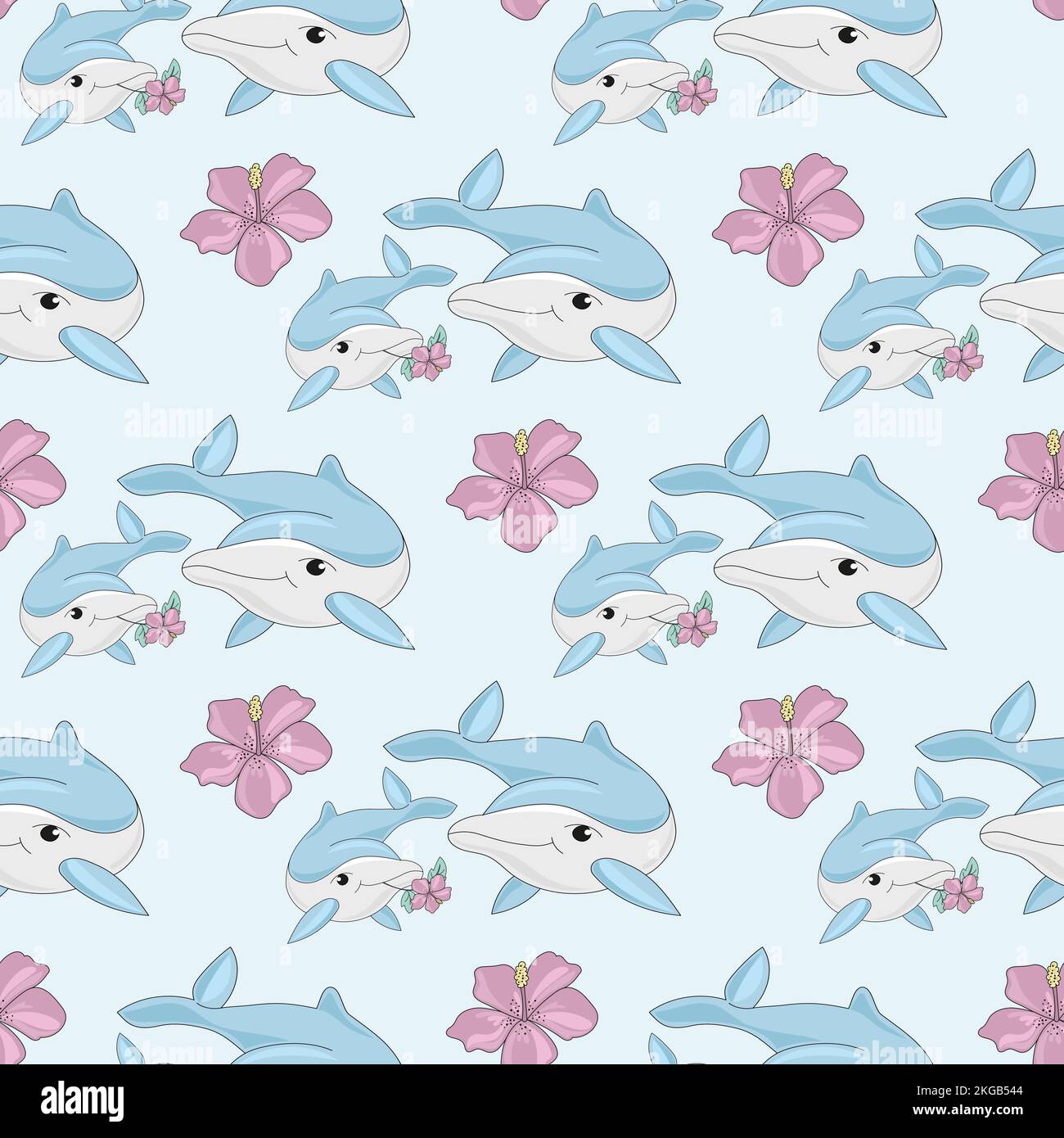 DOLPHINS Sea Ocean Tropical Underwater Summer Cartoon Seamless Pattern ...