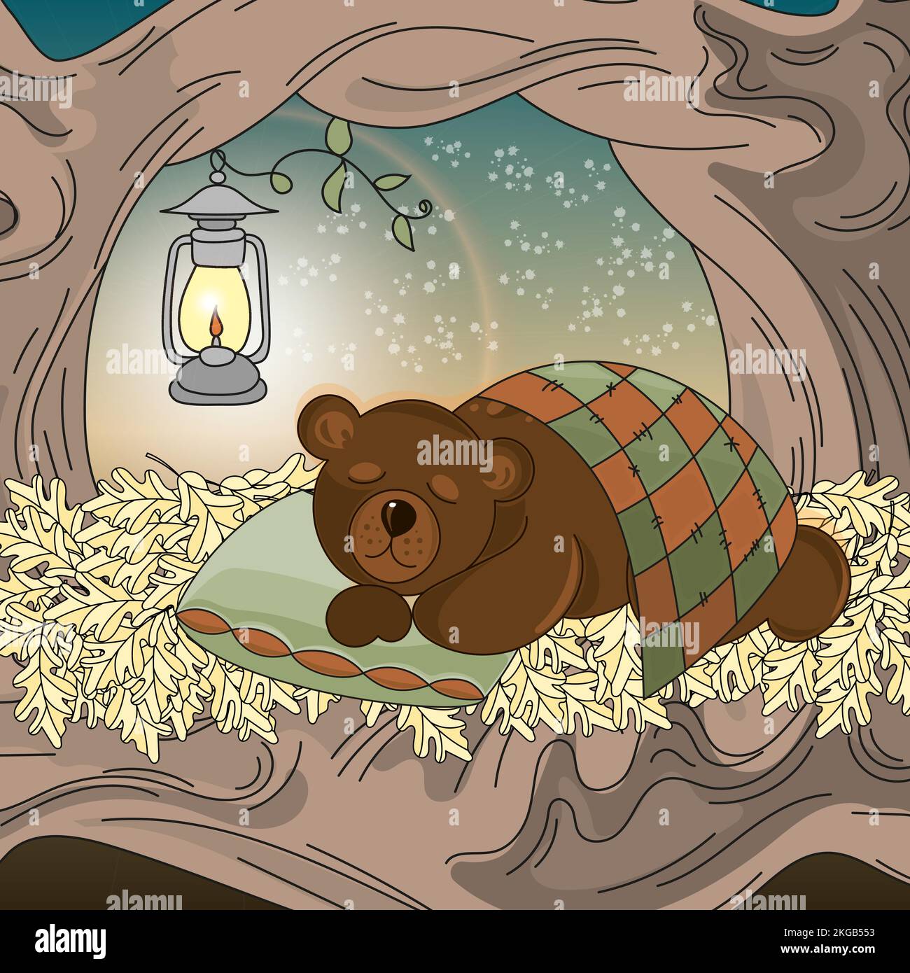 DREAMING BEAR Cartoon Forest Sleeping Animal Vector Illustration Set ...