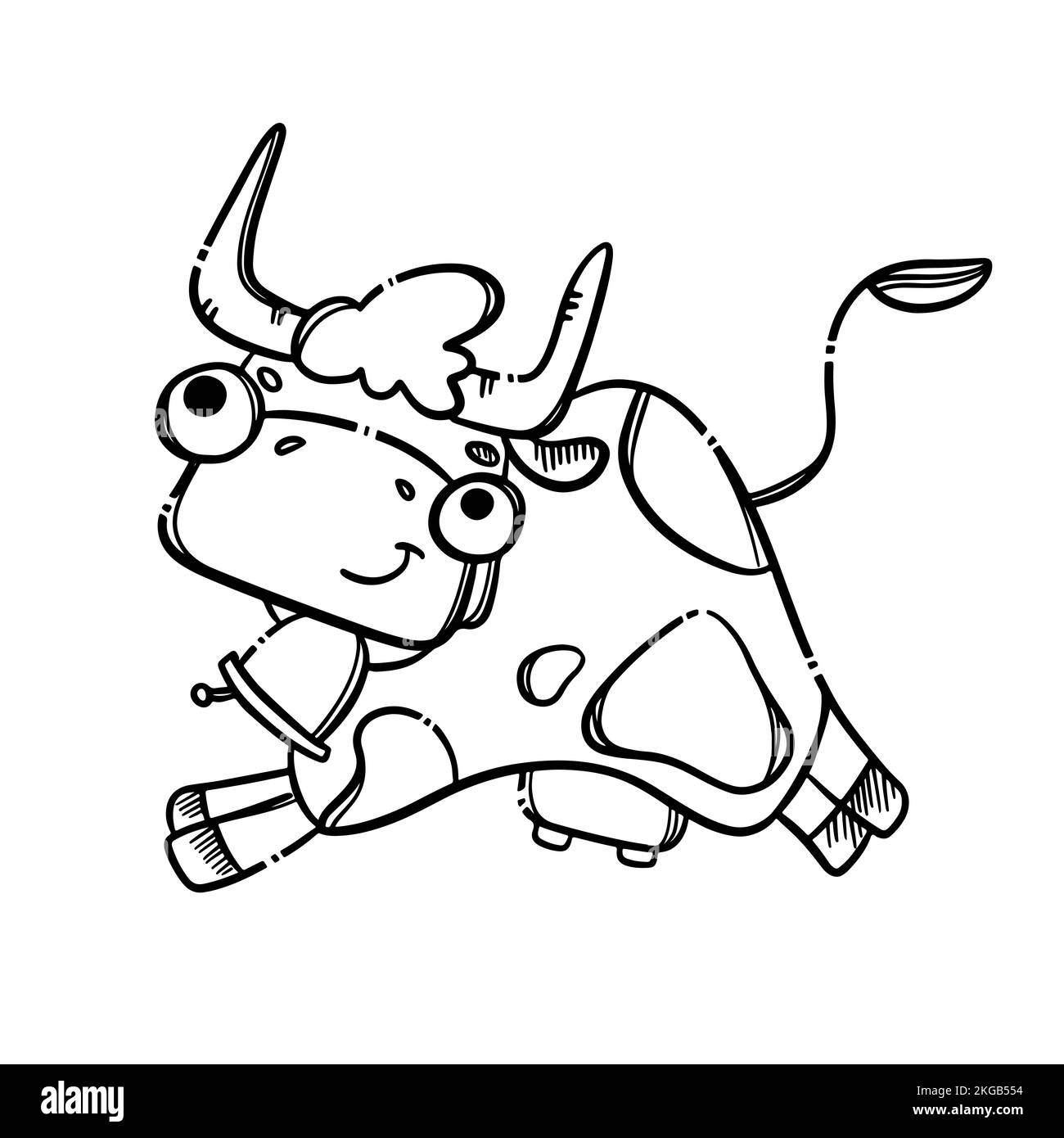 DRINK MILK MONOCHROME Cute Cow With Bell Hand-Drawn In Sketch Style ...