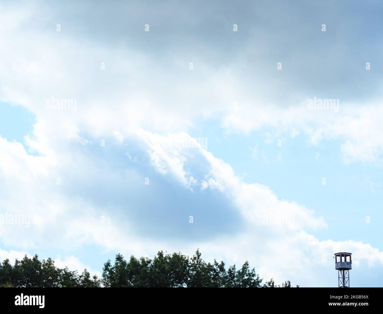 Tree tops and observation tower against the sky and clouds Stock Photo ...