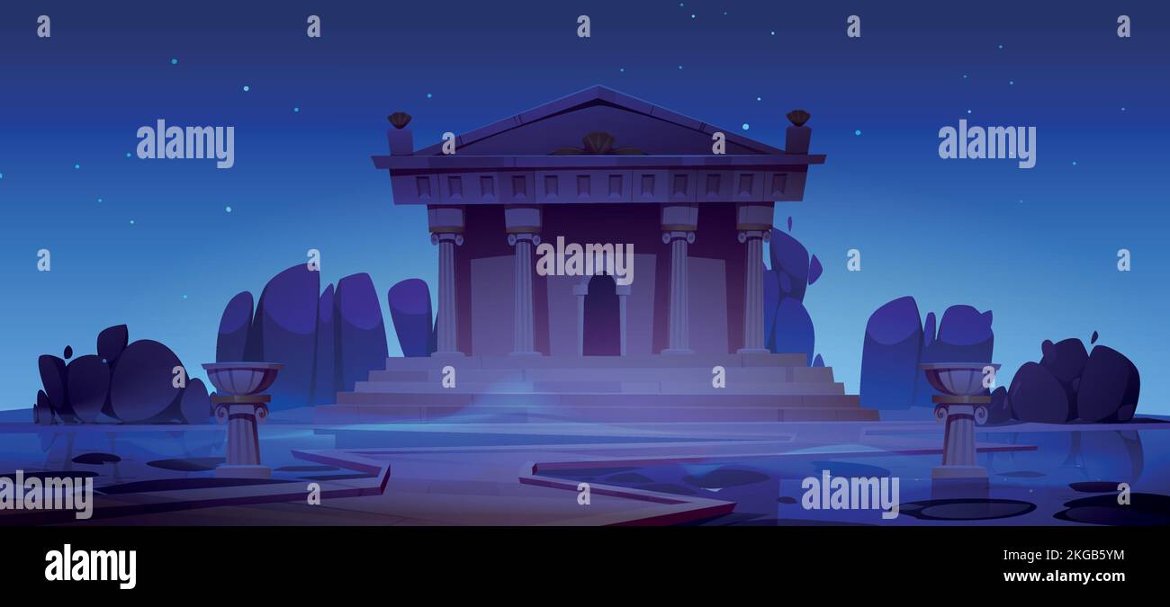 Ancient temple building night landscape. Antique architecture with ...