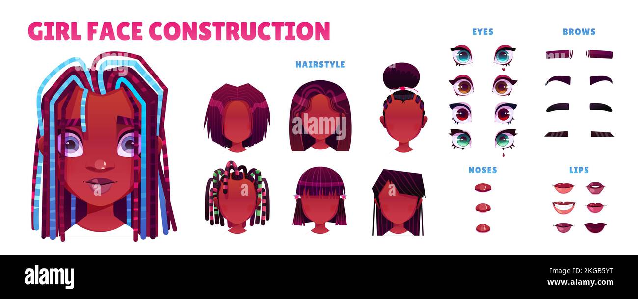Black woman face construction kit, avatar constructor of african female ...