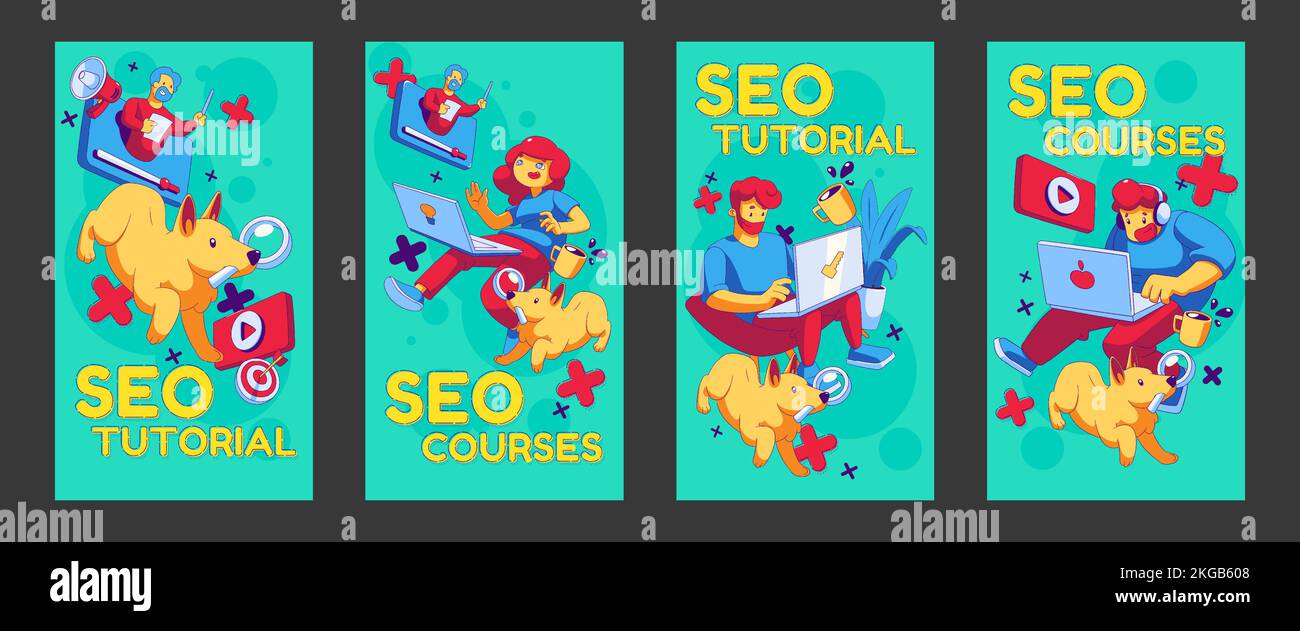 Seo tutorial posters. Digital concept with contemporary characters with ...