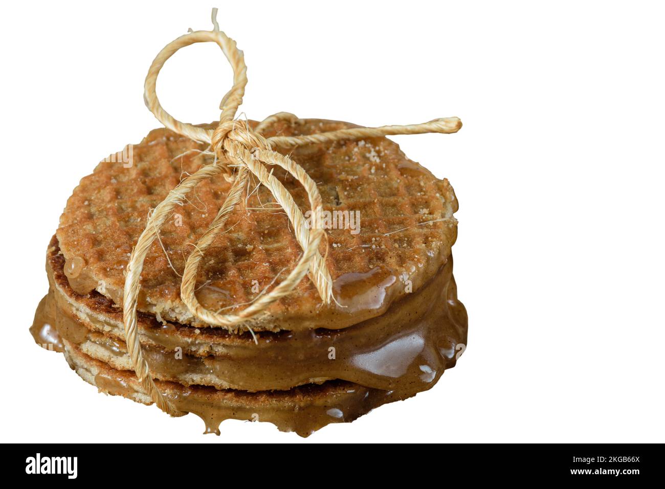 Various stroopwafel with sisal rope loop and melted glucose syrup white ...