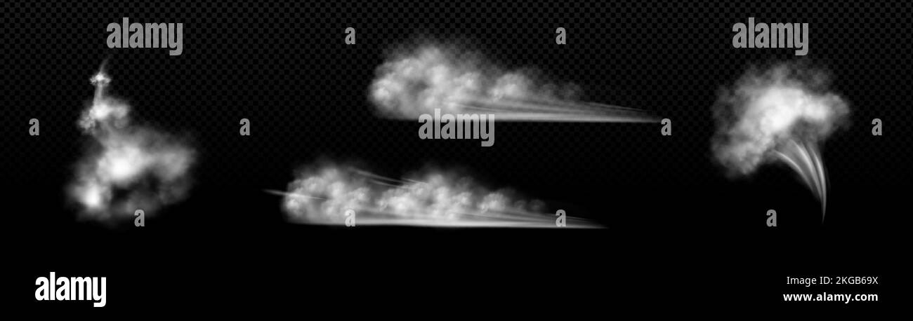 White smoke clouds, wind blow, spray, powder or water drop trails. Flow ...
