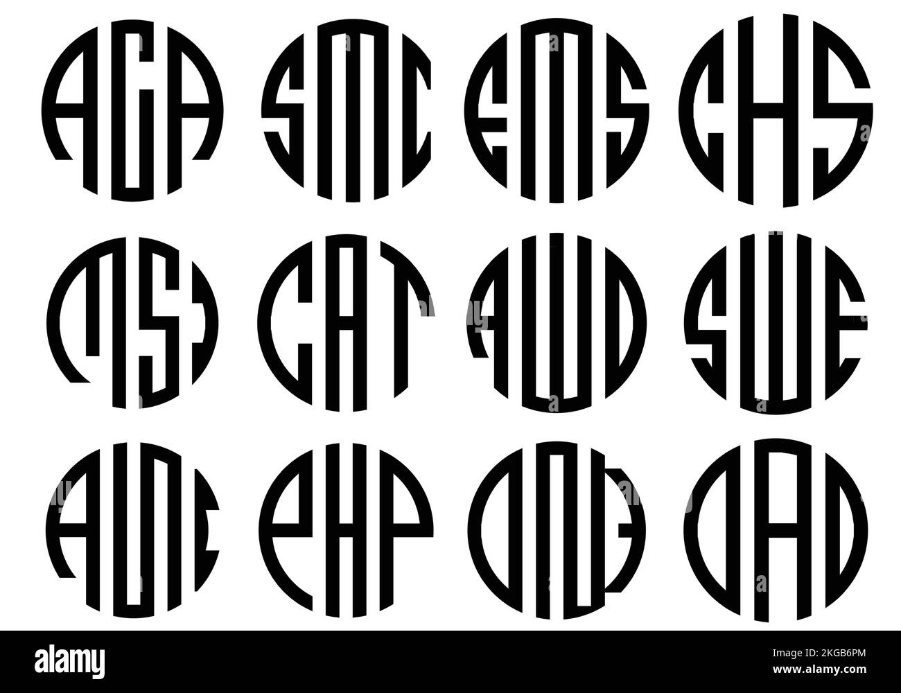 Circle monogram font. Round logotype with 3 letters. Vintage symbol ...