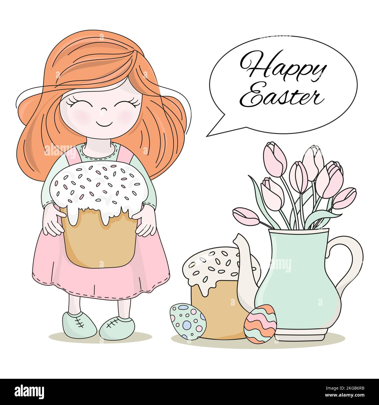 EASTER CAKE Great Religious Holy Holiday Cartoon Girl Vector ...