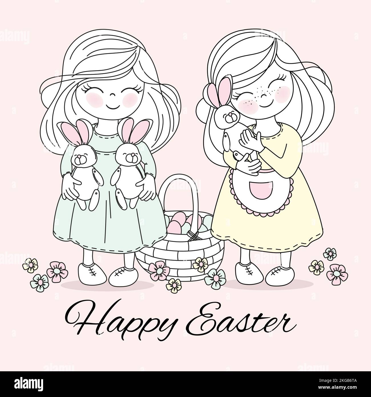EASTER CHILDREN Great Religious Holy Holiday Cartoon Girl Vector ...