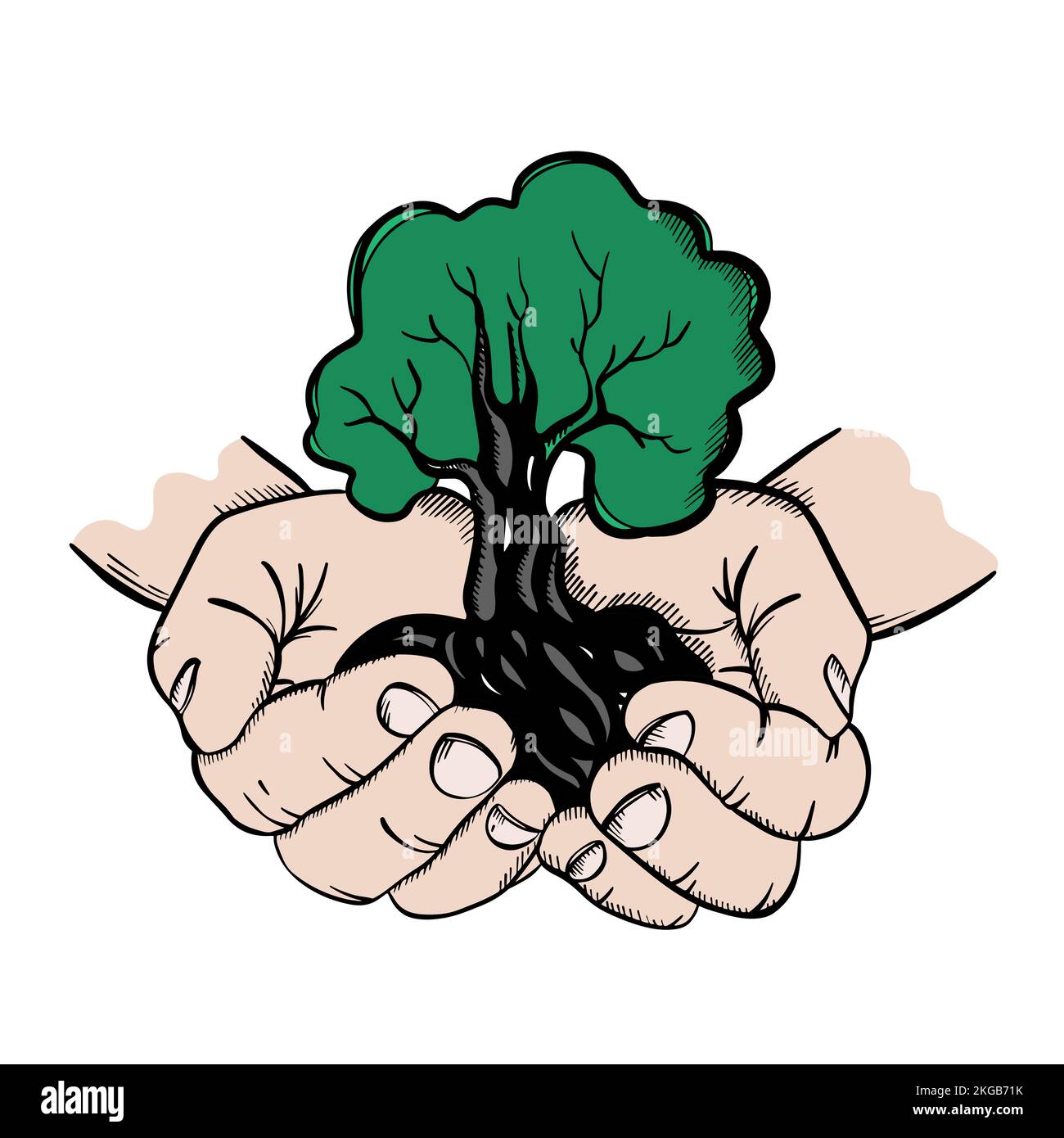 ECOLOGIC SAFE SIGN CONCEPT Tree In Human Hands Take Care Nature Planet ...