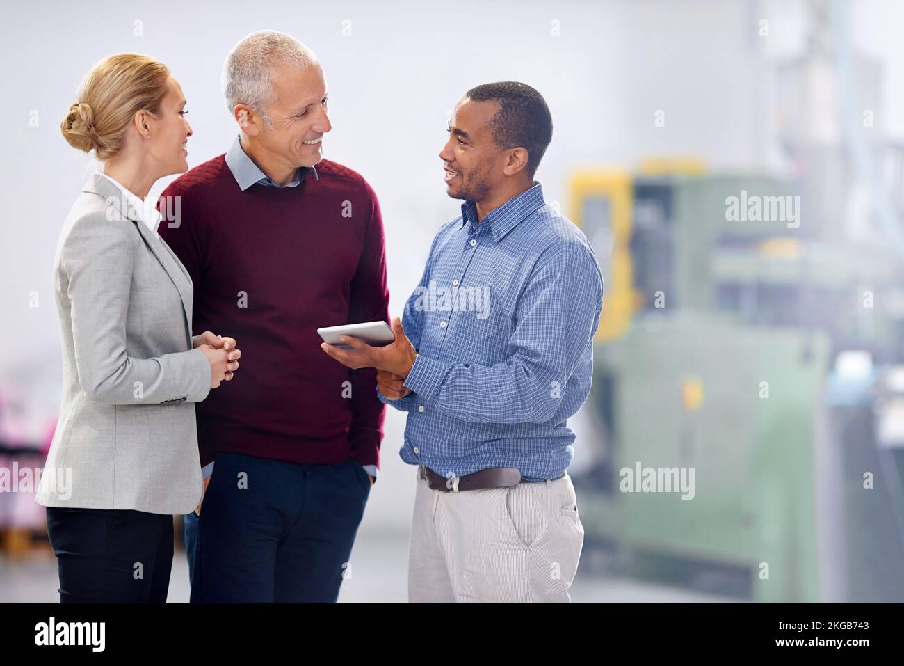 Receiving positive feedback. the management of a factory doing a ...