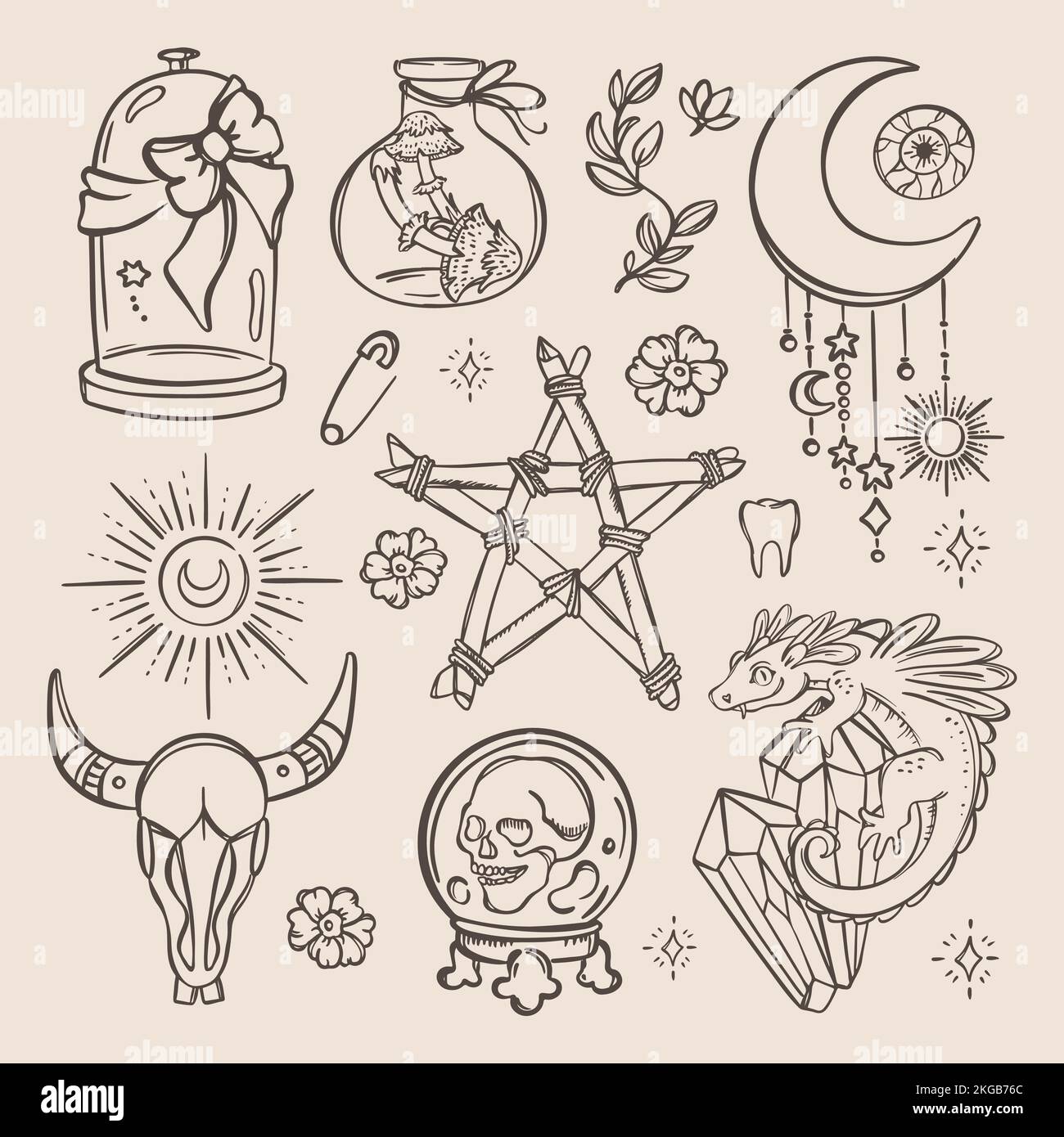 ESOTERIC SYMBOLS MONOCHROME Witchcraft Element Love Magic Alchemic ...