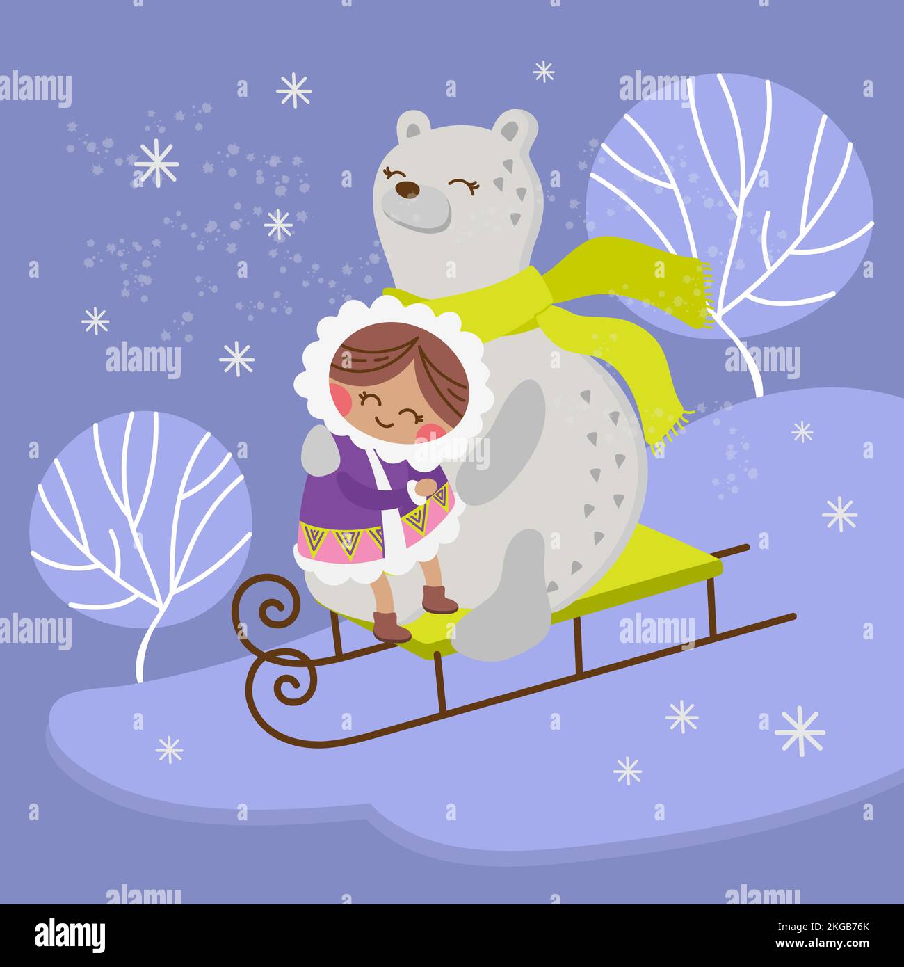 ESKIMO BEAR Alaska Girl Winter Child Comic Funny Animal Flat Design ...