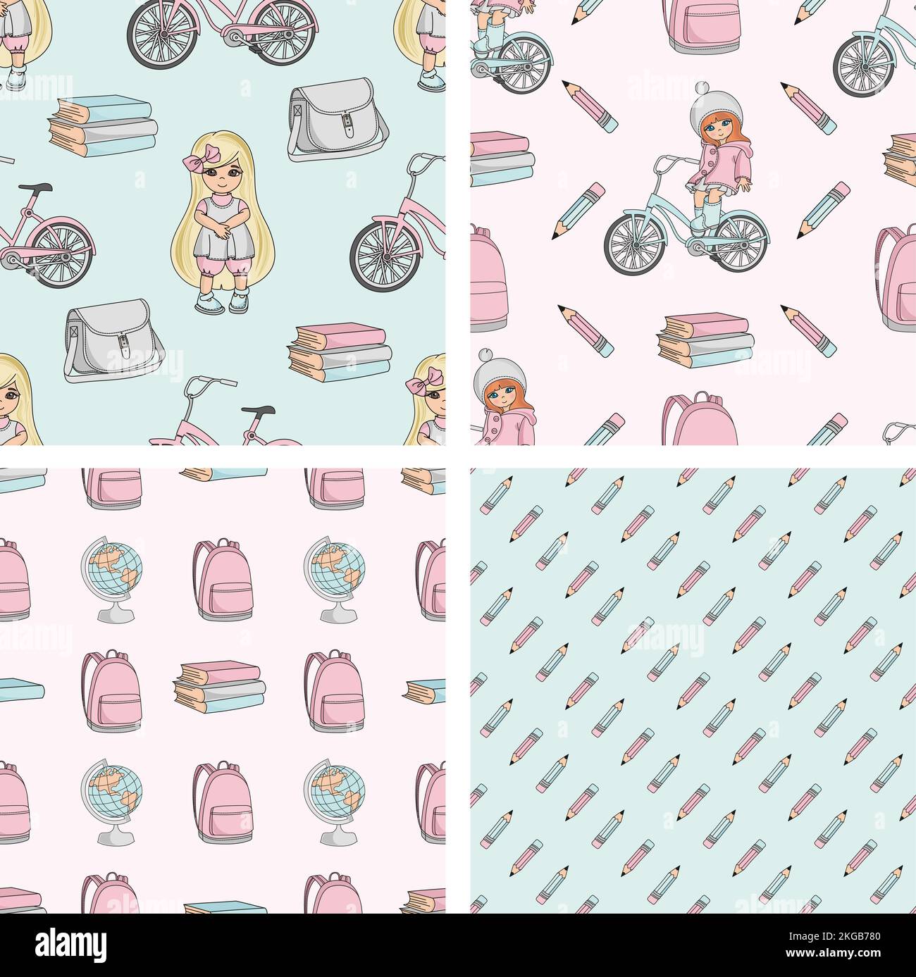 EDUCATION PATTERN SET School Seamless Pattern Vector Illustration ...