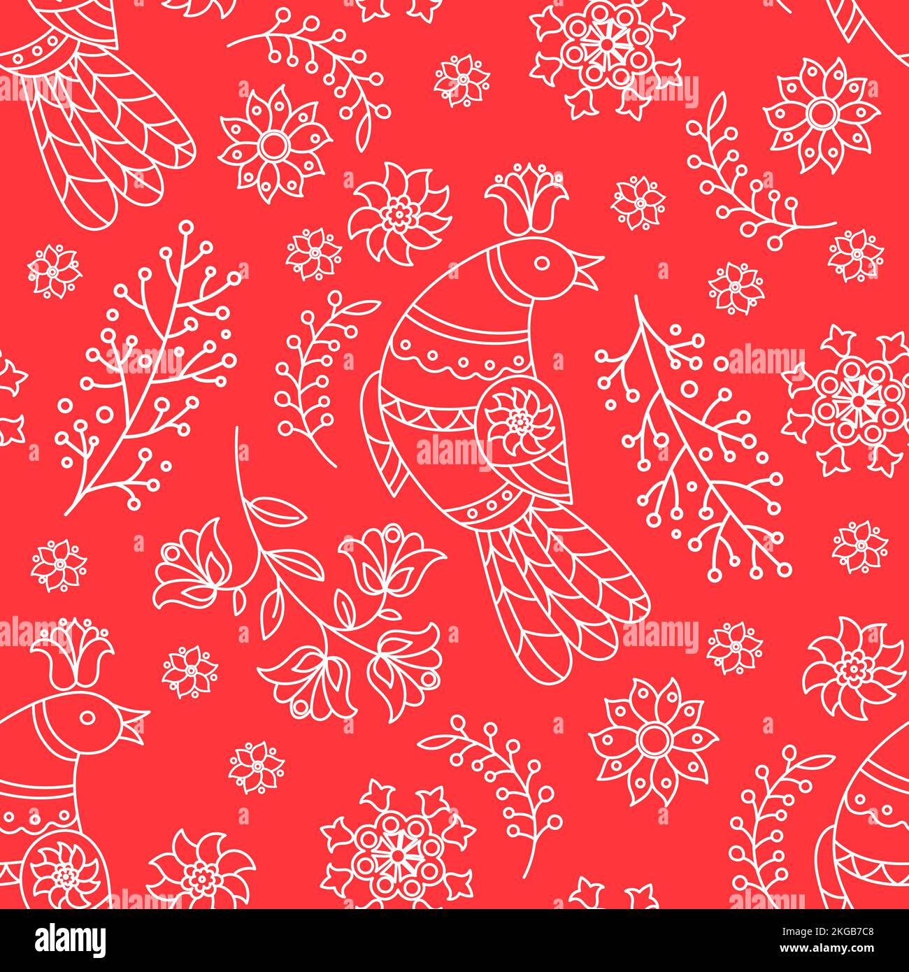 ETHNIC RED Folk Doodle Ornament Vector Illustration Seamless Pattern ...