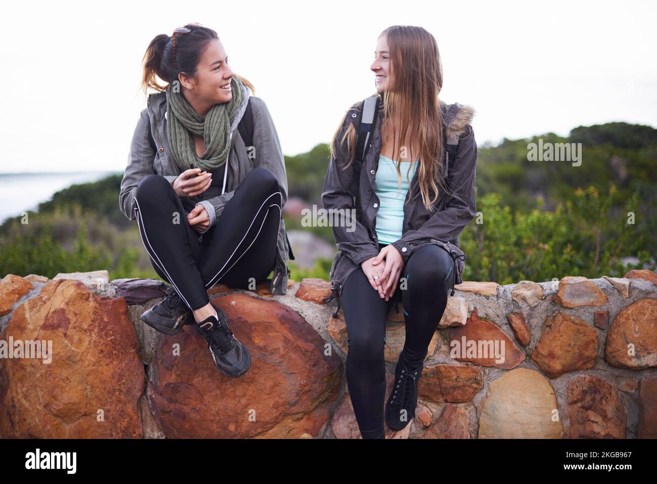 Enjoying the view with a friend.. its the best way. two young women ...