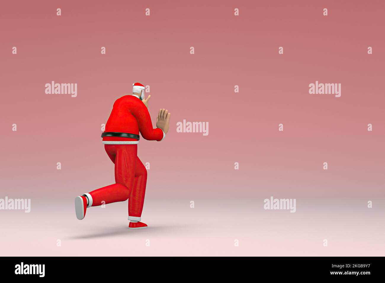 A man wearing Santa Claus costume. He is pulling or pushing something ...