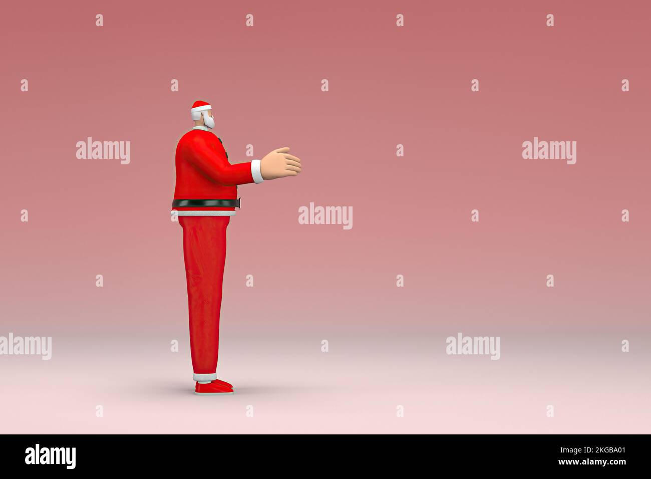 A man wearing Santa Claus costume. He is expression of hand when ...