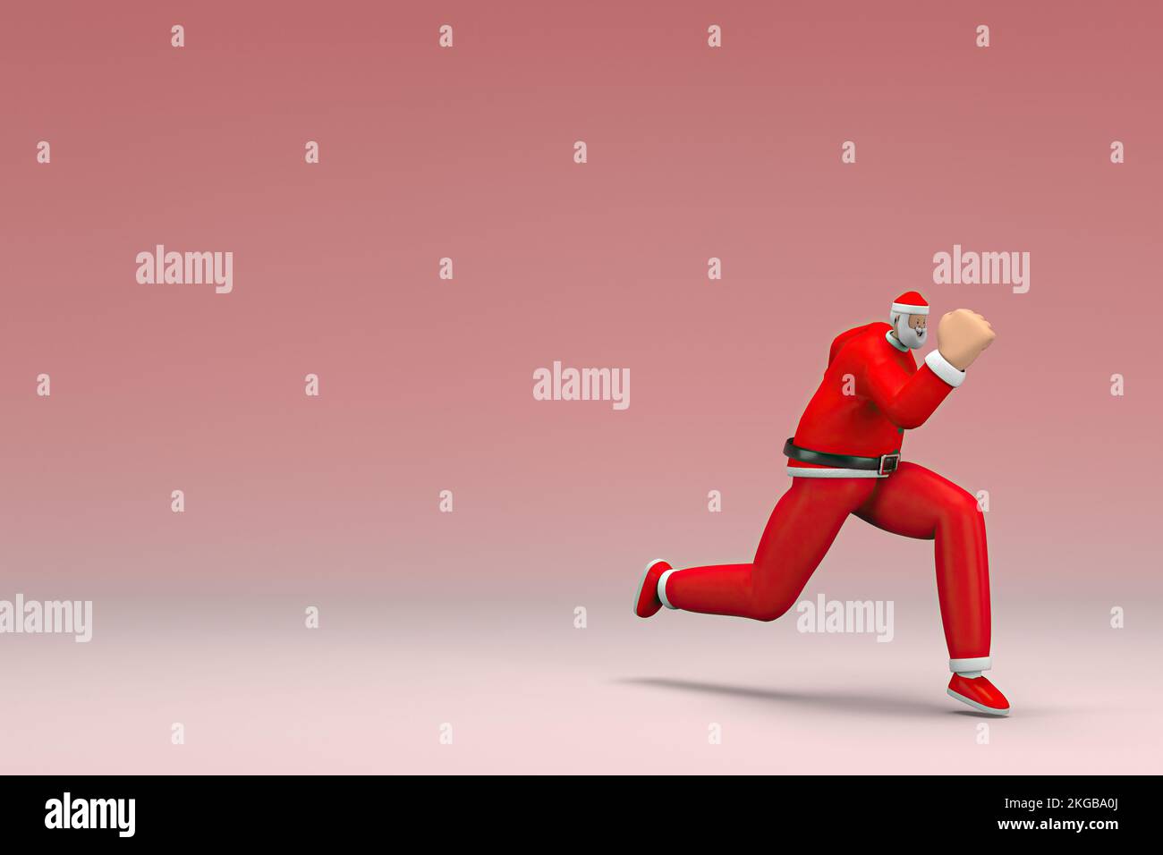 A man wearing Santa Claus costume is running. 3d rendering of cartoon ...