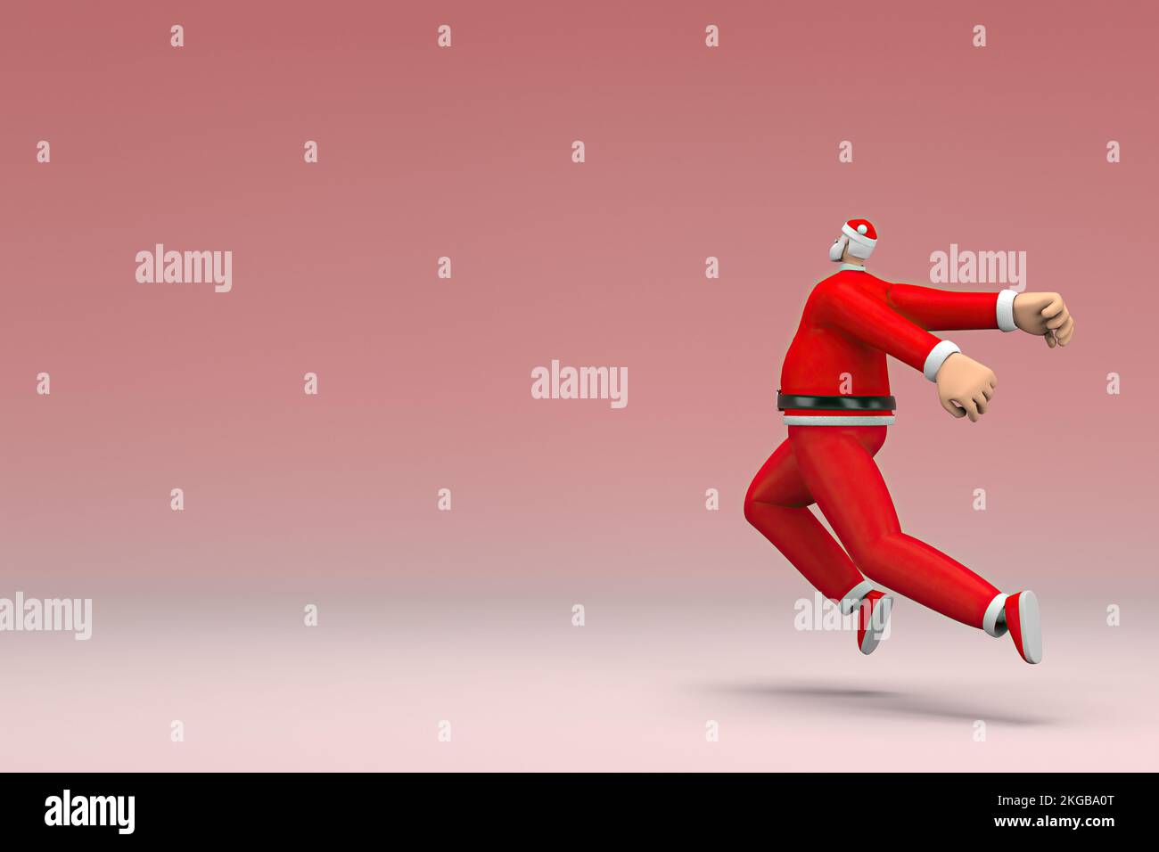 A man wearing Santa Claus costume is jumping. 3d rendering of cartoon ...